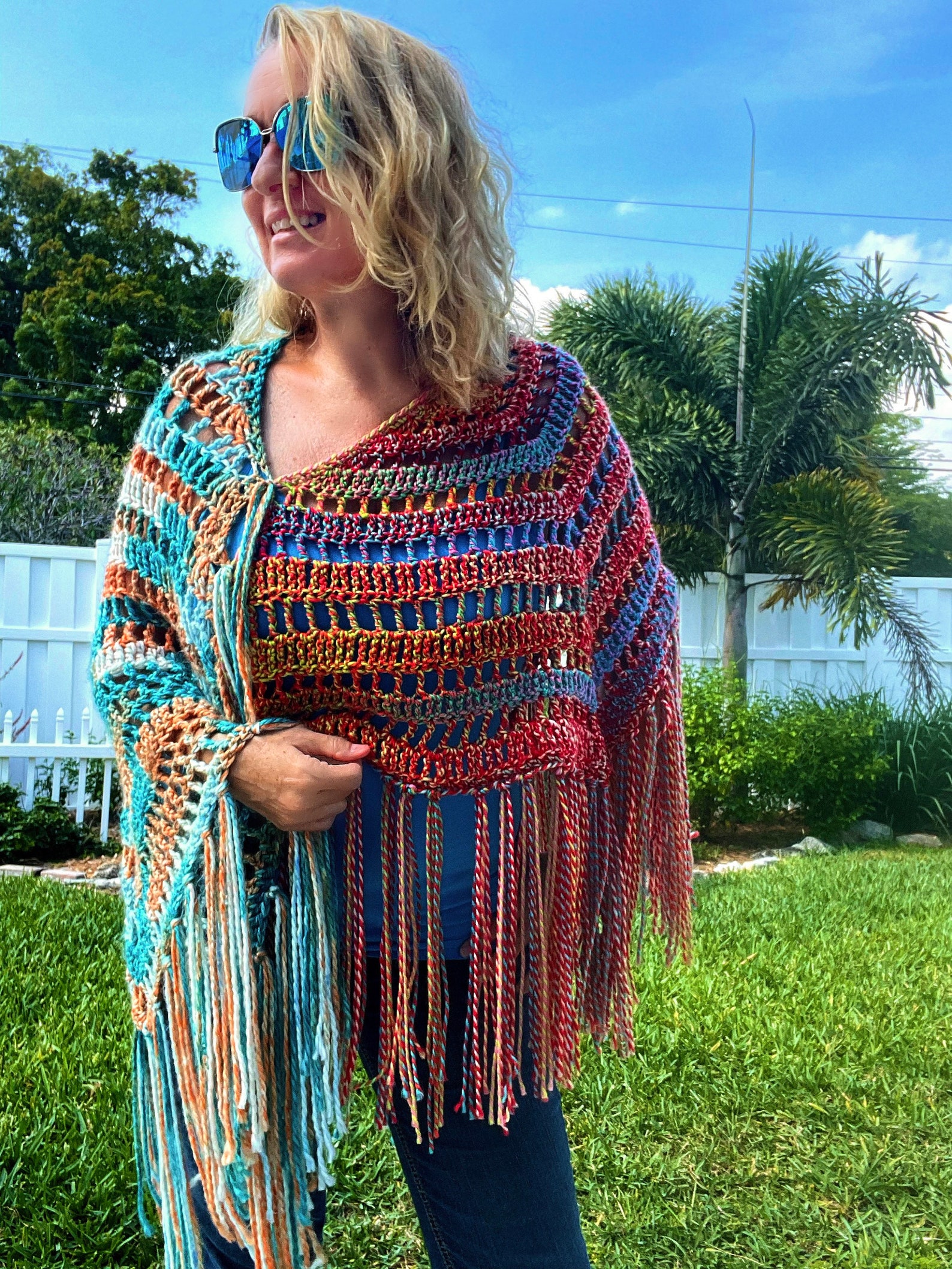 Bohemian Fringe Poncho Bohemian Poncho Boho Poncho Colorful | Etsy