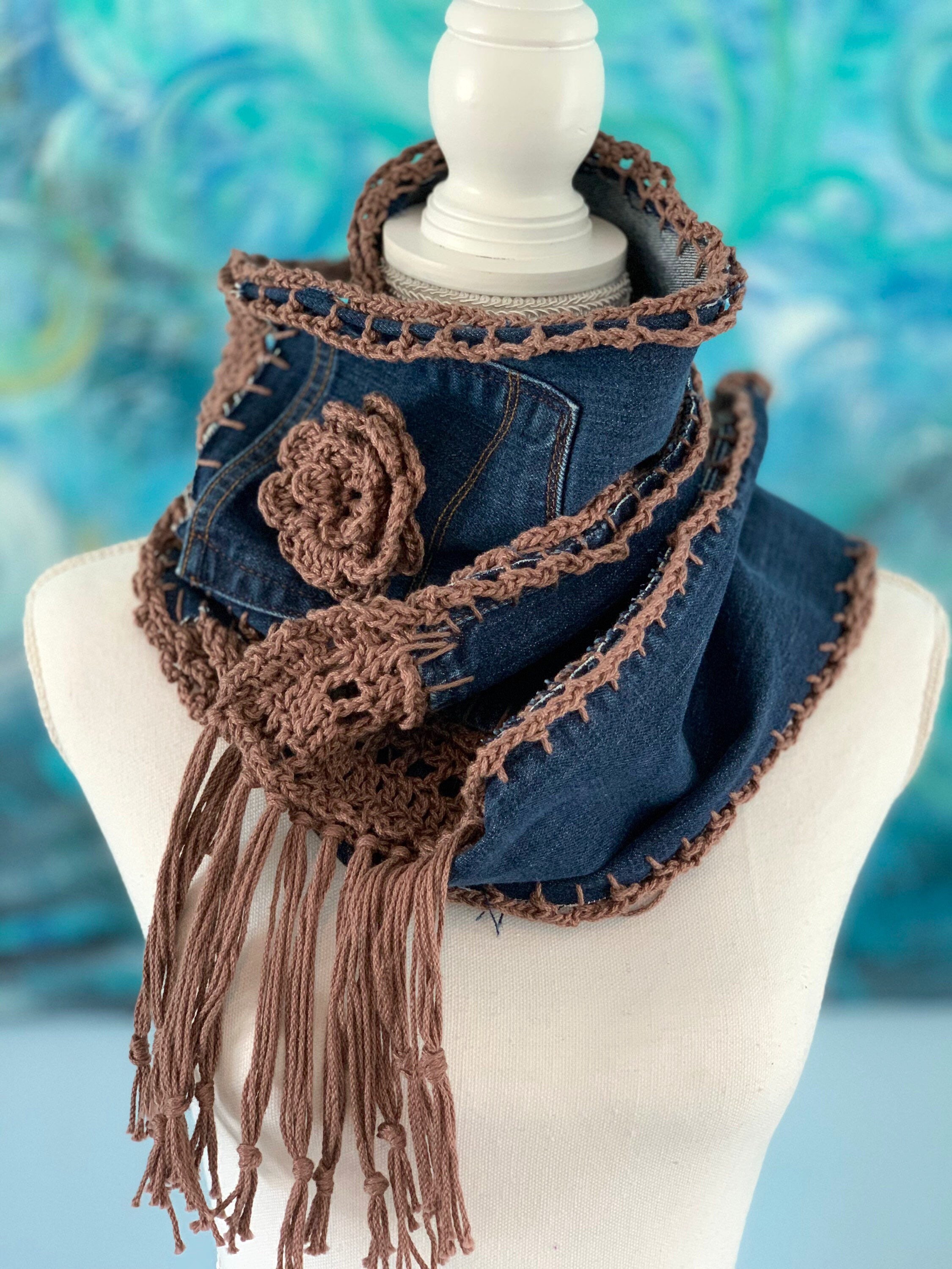 Boho Scarf Bohemian Scarf Denim Scarf Denim Accessories | Etsy