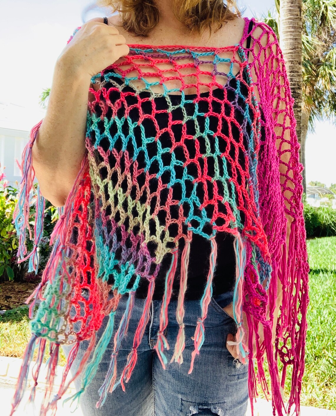 Colorful Boho Poncho Lightweight Poncho Crochet Poncho | Etsy