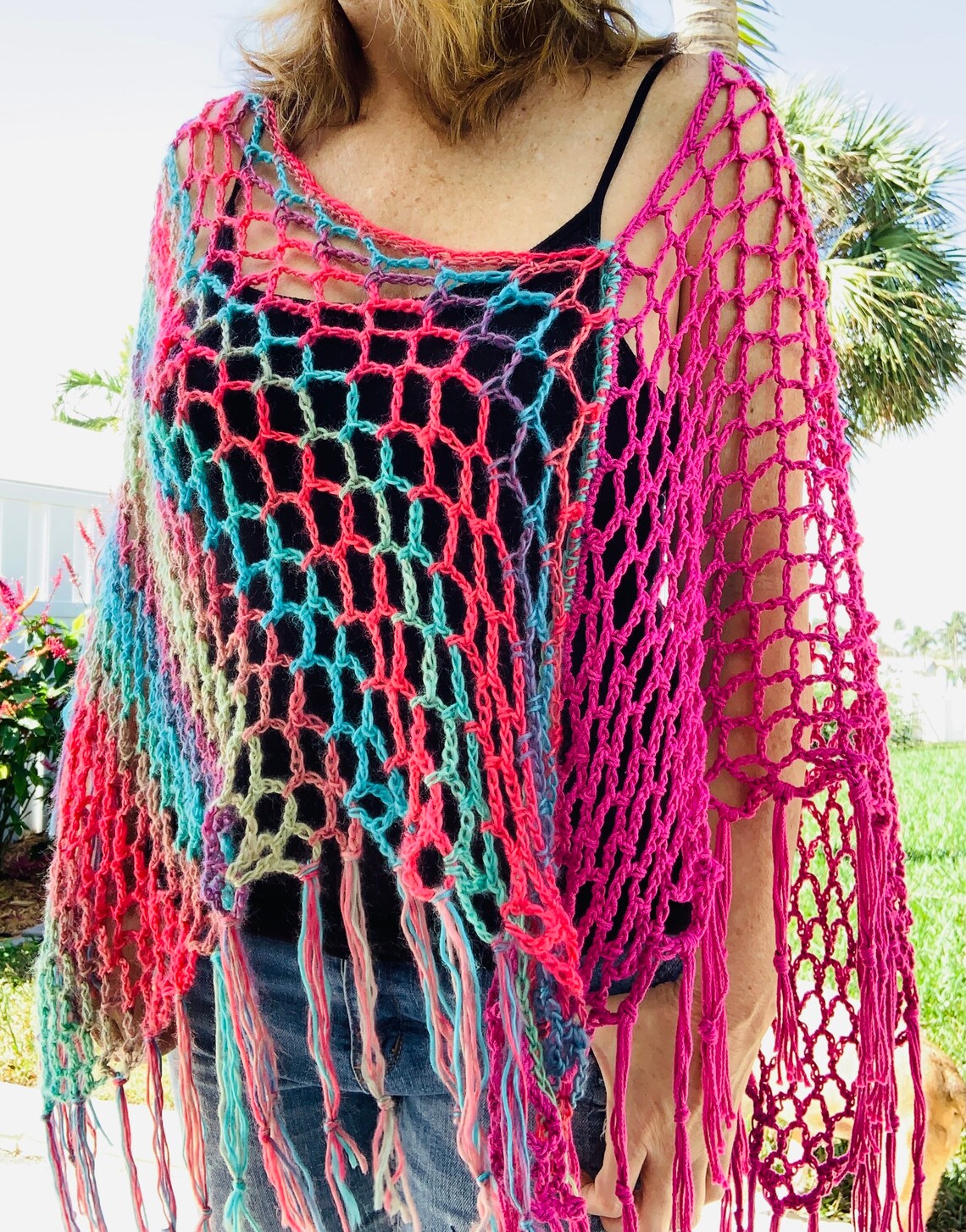 Colorful Boho Poncho Lightweight Poncho Crochet Poncho | Etsy