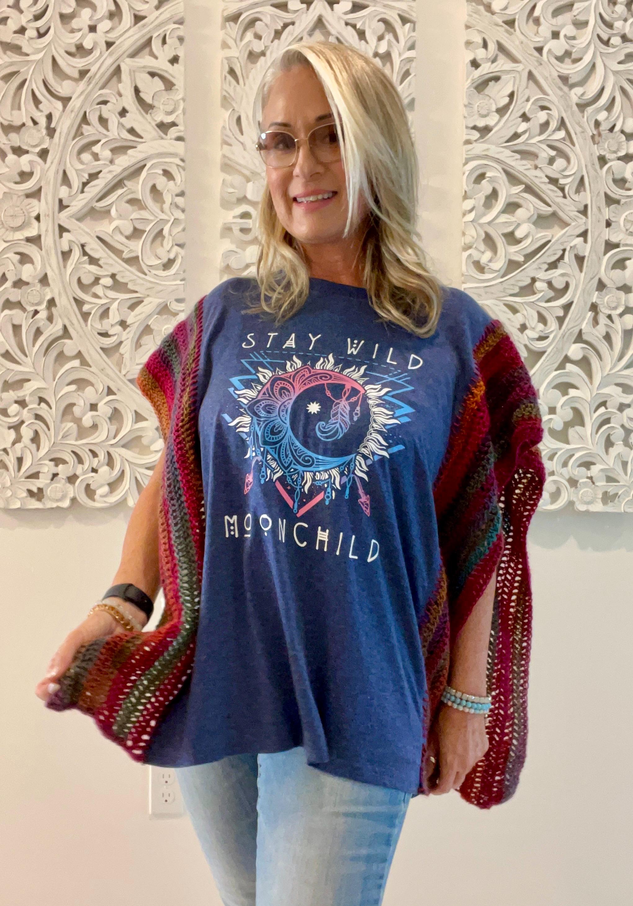 One-of-a-kind Upcycled Crochet T-shirt Poncho, Handmade Boho Chic ...