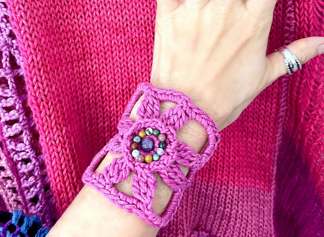 Flower Cuff Bracelet Pattern, Crochet Flower Bracelet Pattern, Boho ...