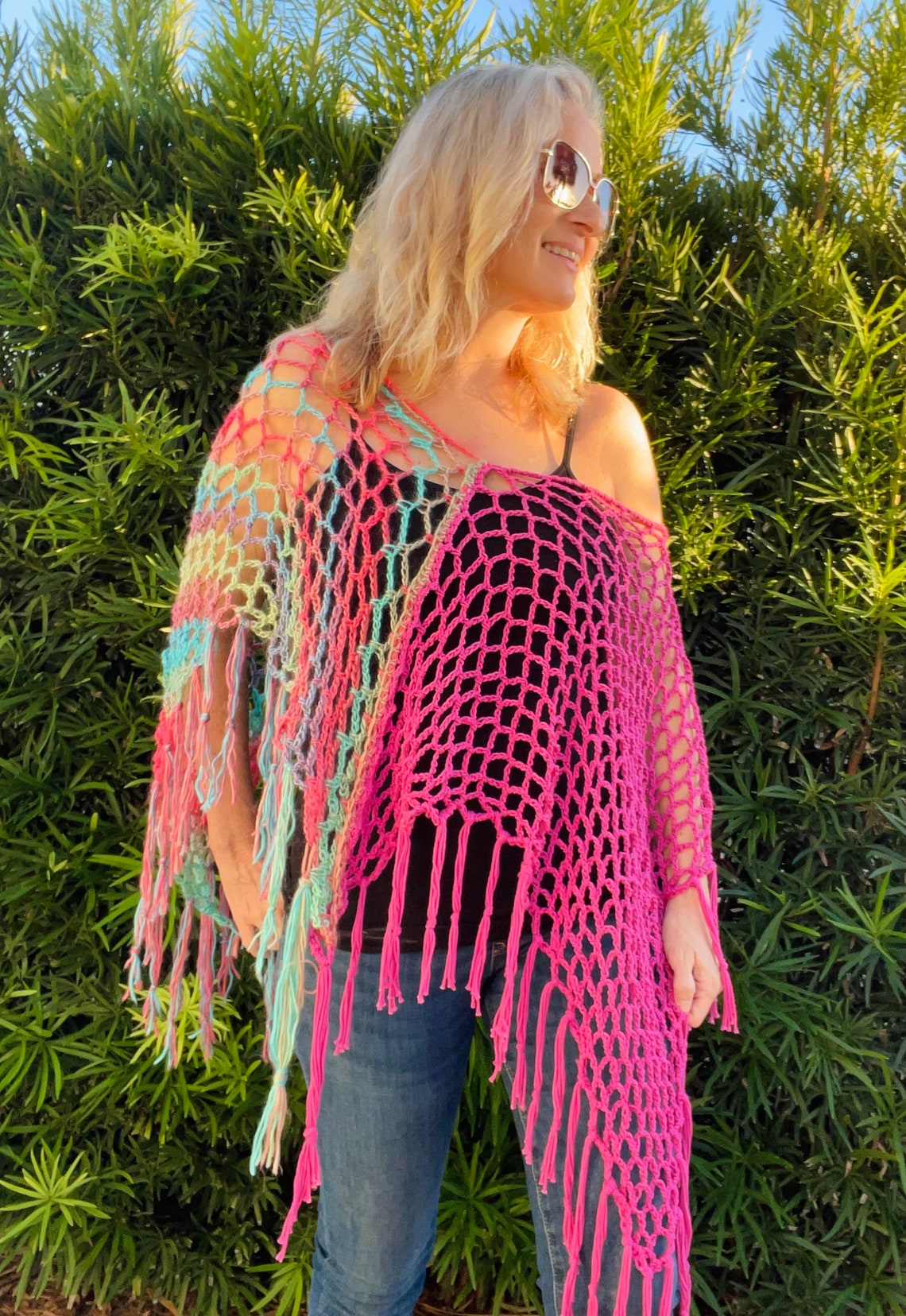 Colorful Boho Poncho Lightweight Poncho Crochet Poncho | Etsy