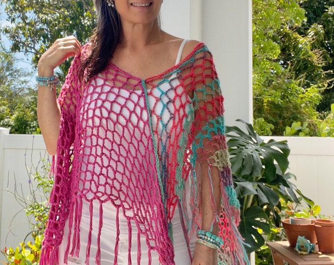 Colorful Boho Poncho, Lightweight Poncho, Crochet Poncho, Colorful ...
