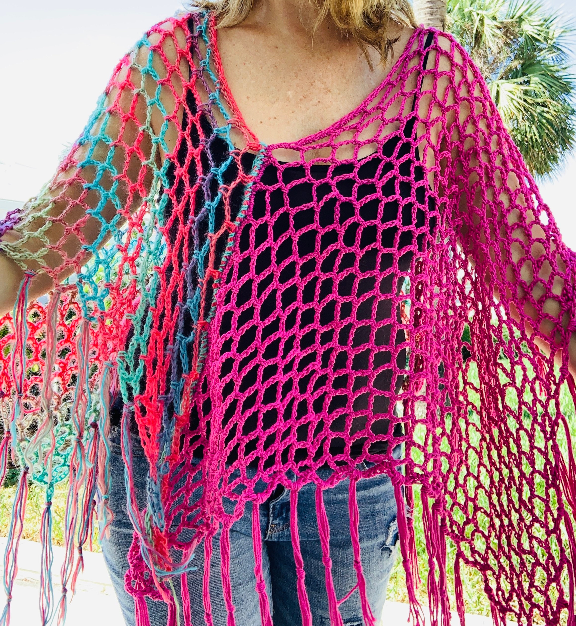 Colorful Boho Poncho Lightweight Poncho Crochet Poncho | Etsy