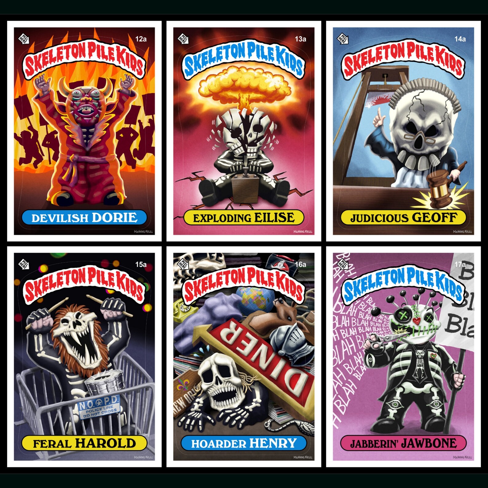 Skeleton Pile Kids Sticker Set Mardi Gras Garbage Pail Kids GPK ...