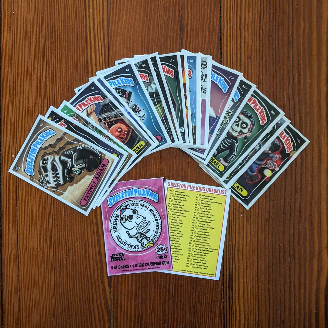 Skeleton Pile Kids Sticker Set Mardi Gras Garbage Pail Kids GPK ...