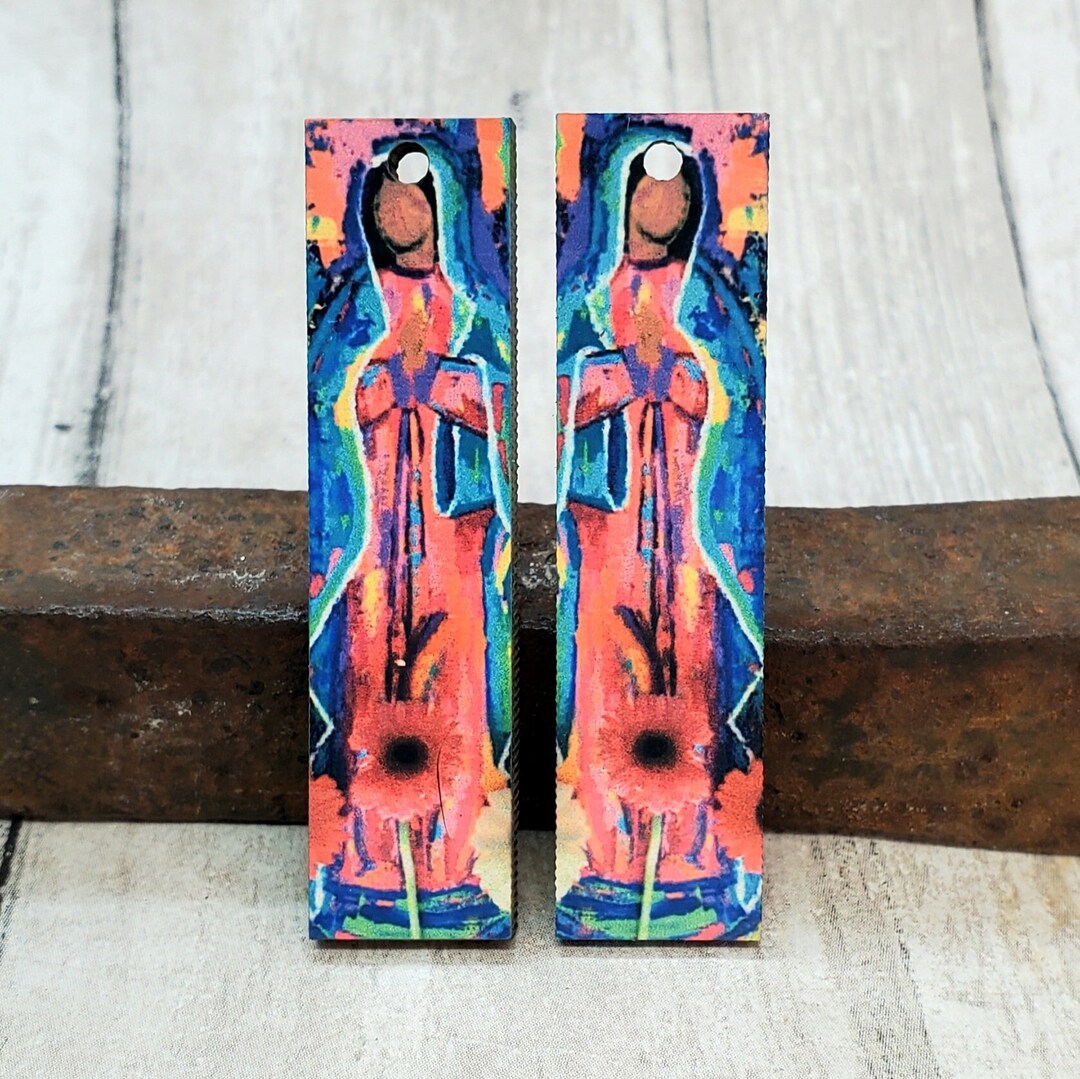 Electric Neon Mary, Religious, Jesus Sublimated Wood Earring Components ...