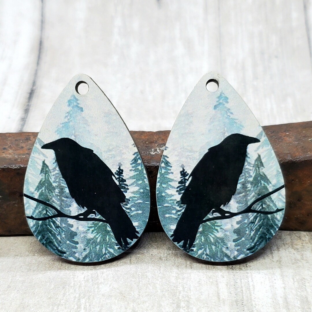 Watcher in the Woods Raven/crow Sublimated Wood Xmas Earring - Etsy