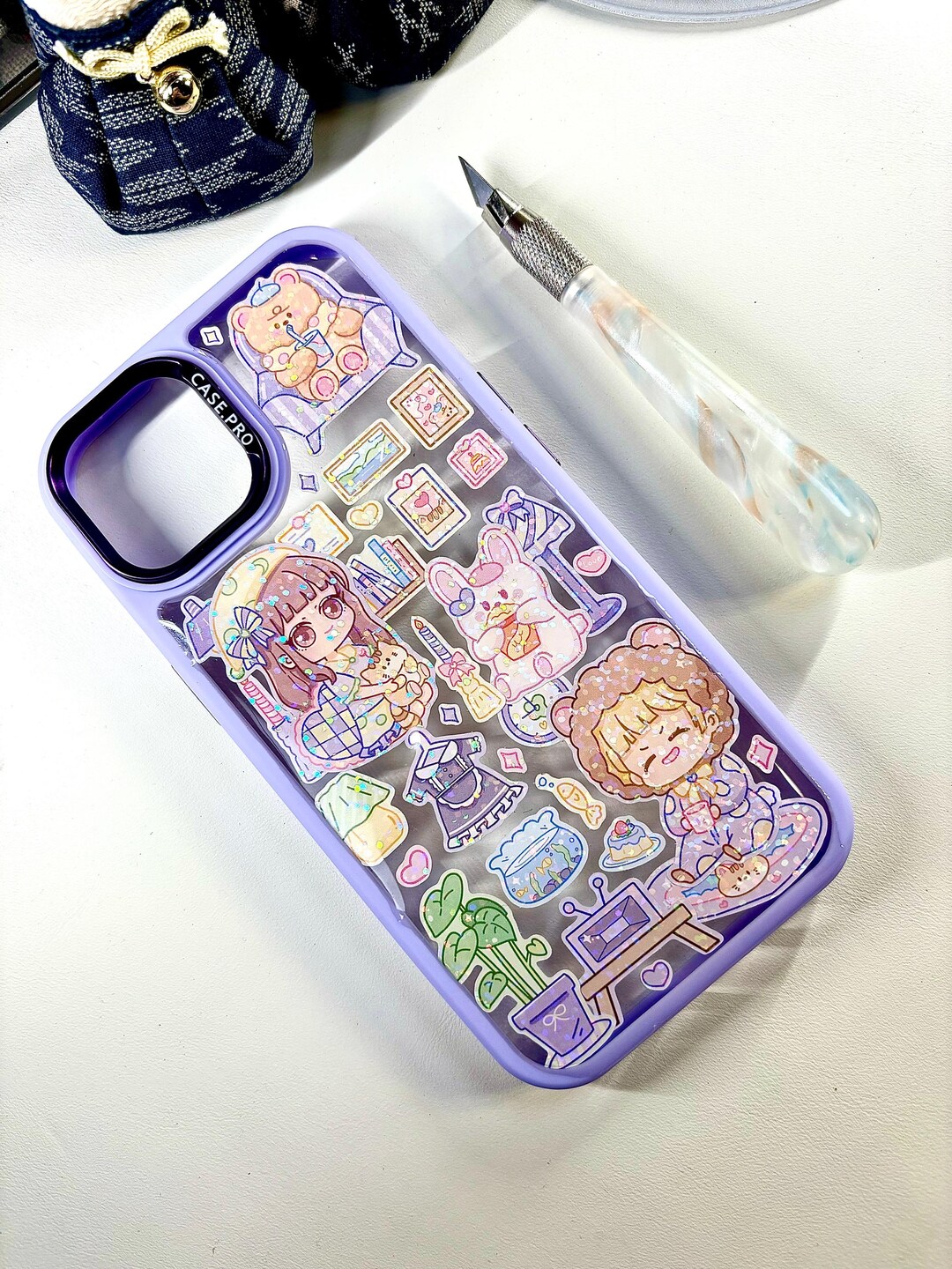 IPhone 15 Handmade Resin Sticker Cute Girl Phone Case - Etsy
