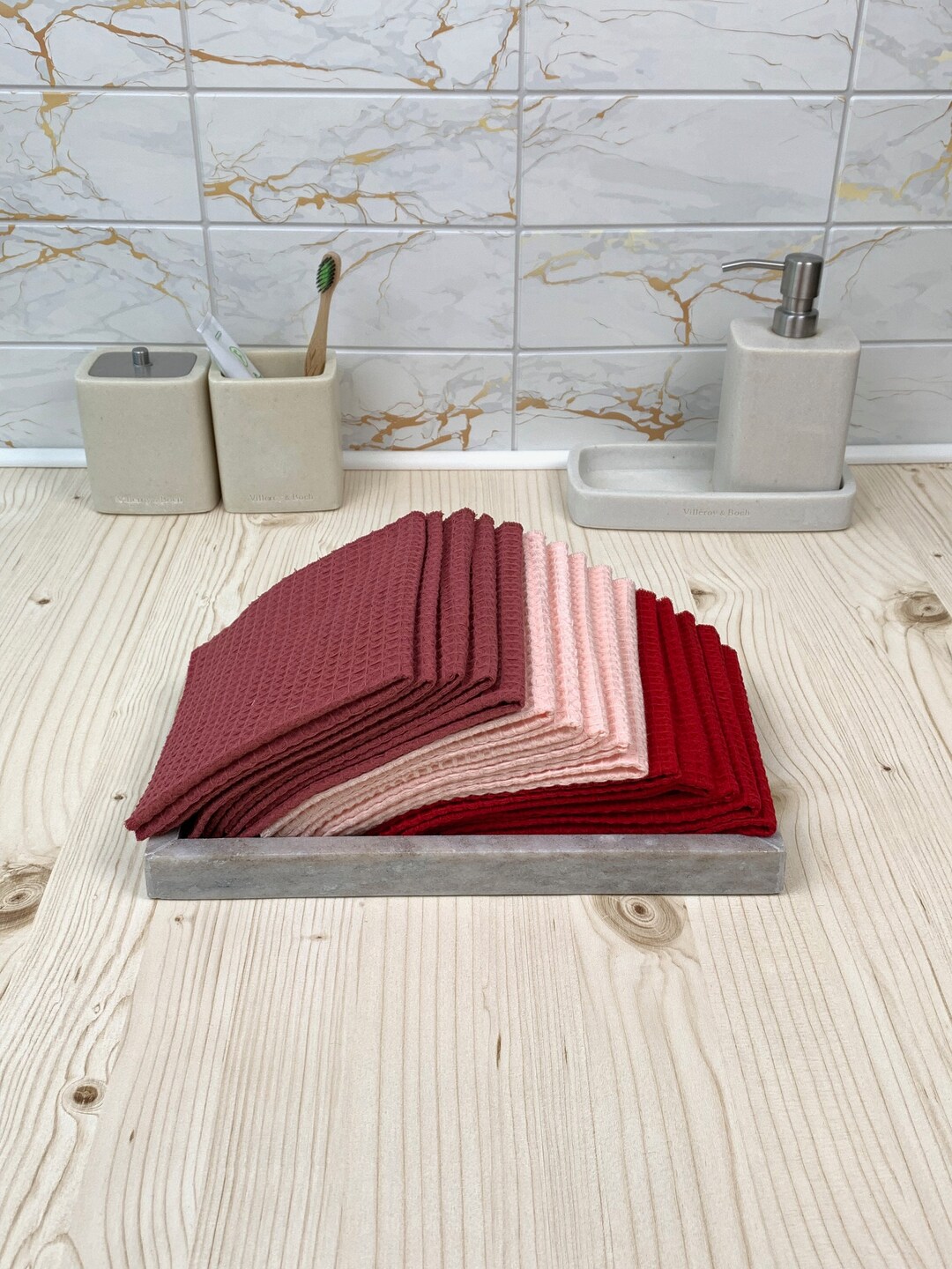 Waffle Cotton Hand Towels Set: Reusable Kitchen Cloths, Zero Waste - Etsy
