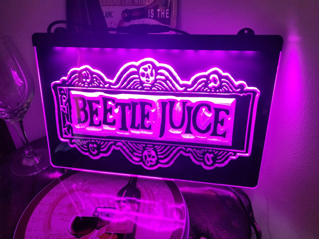 In Stock Handcrafted BEETLEJUICE Purple Black Present LED Light Sign ...