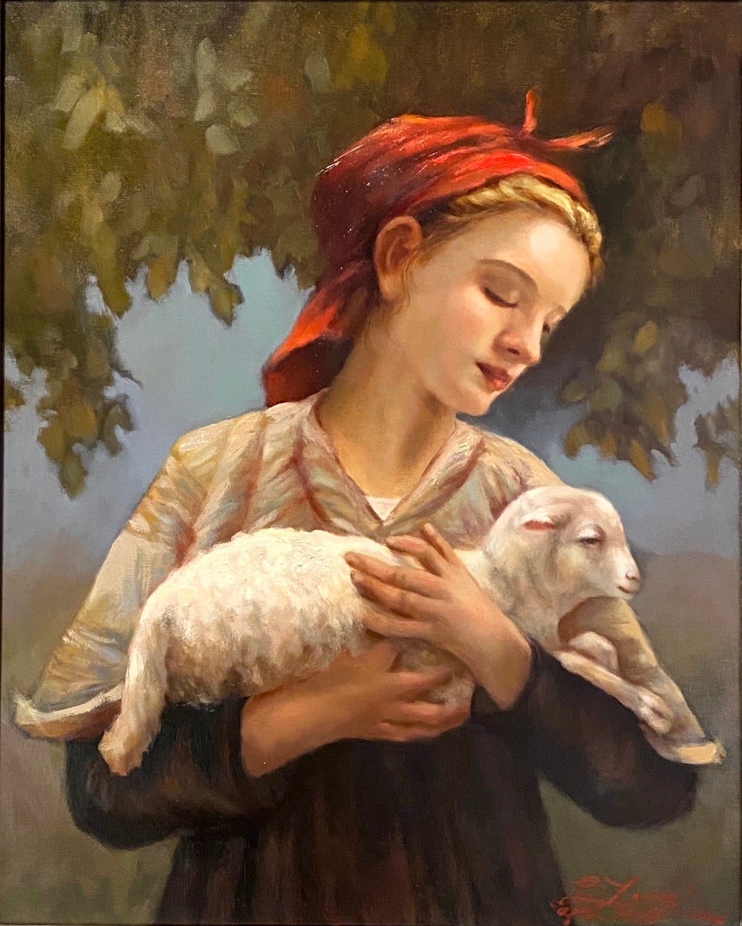 Sheep Painting, Woman With Lamb, Figurative Painting - Etsy