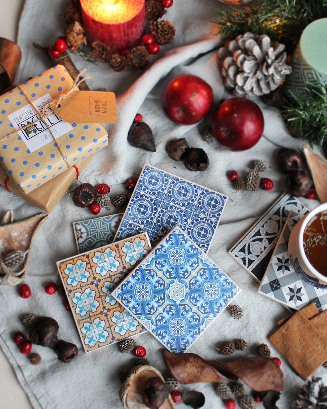 Set of 4 Tile Coasters Xmas Gift, Make Your Own Set - Etsy