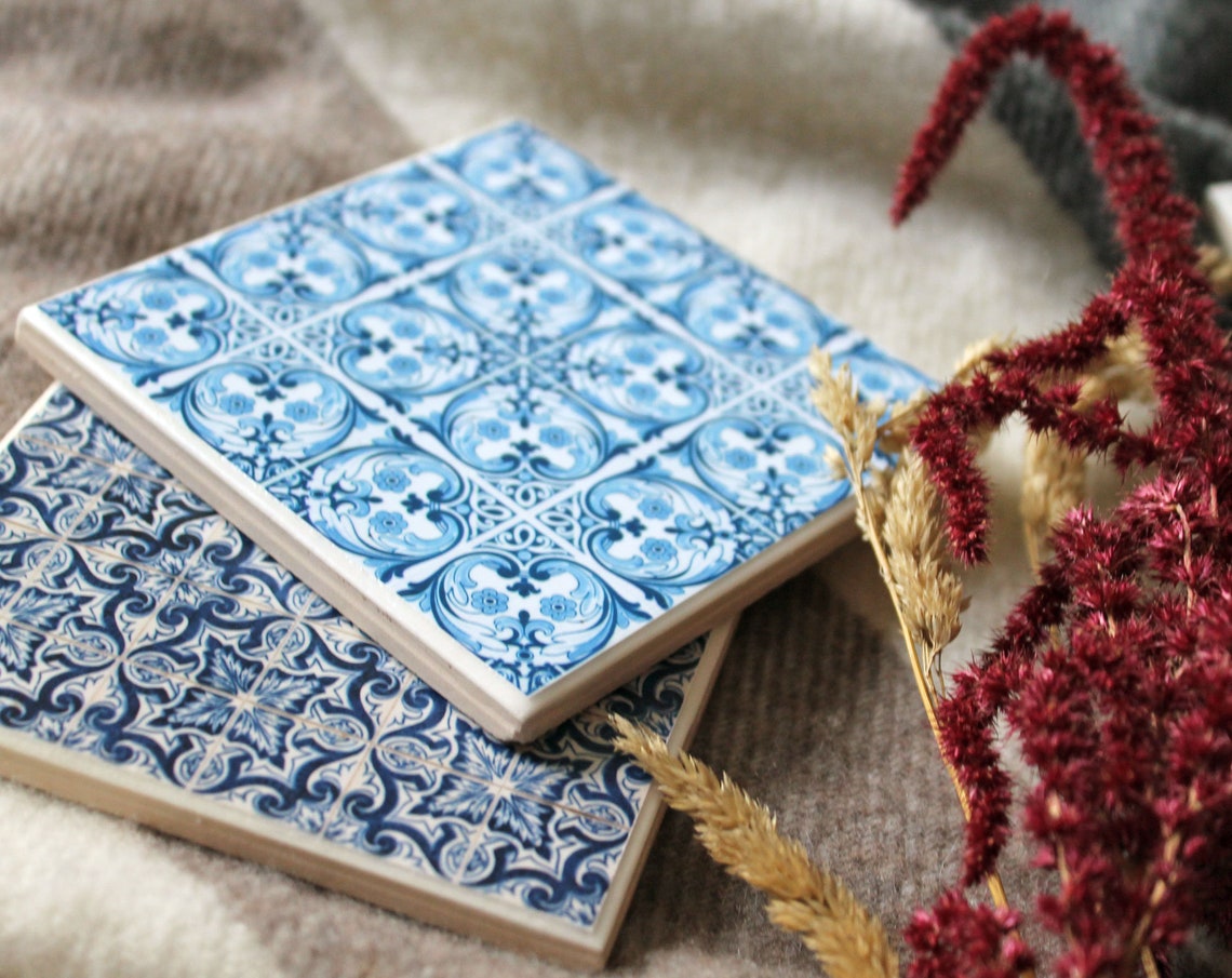 Blue Azulejos Tile Drink Coaster coimbra Wedding | Etsy