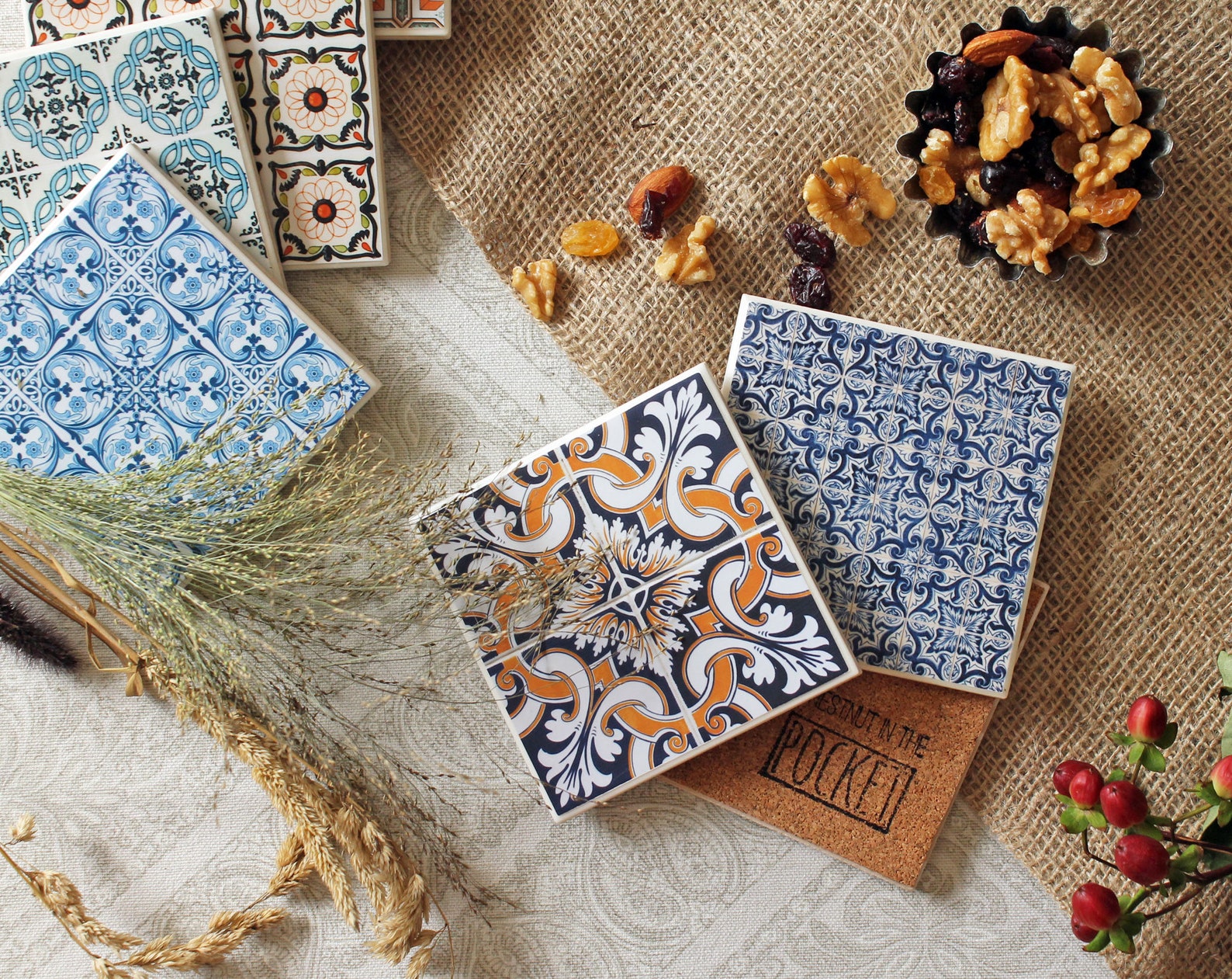 Blue Azulejos Tile Drink Coaster coimbra Wedding | Etsy