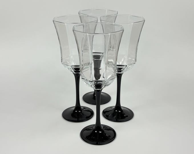 Luminarc France Octime Wine Glasses Black Stem Octagonal, Set of 4 - Etsy