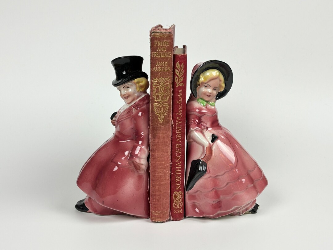 Vintage Ceramic Bookends Victorian Characters in Red, Wearing Top Hat ...