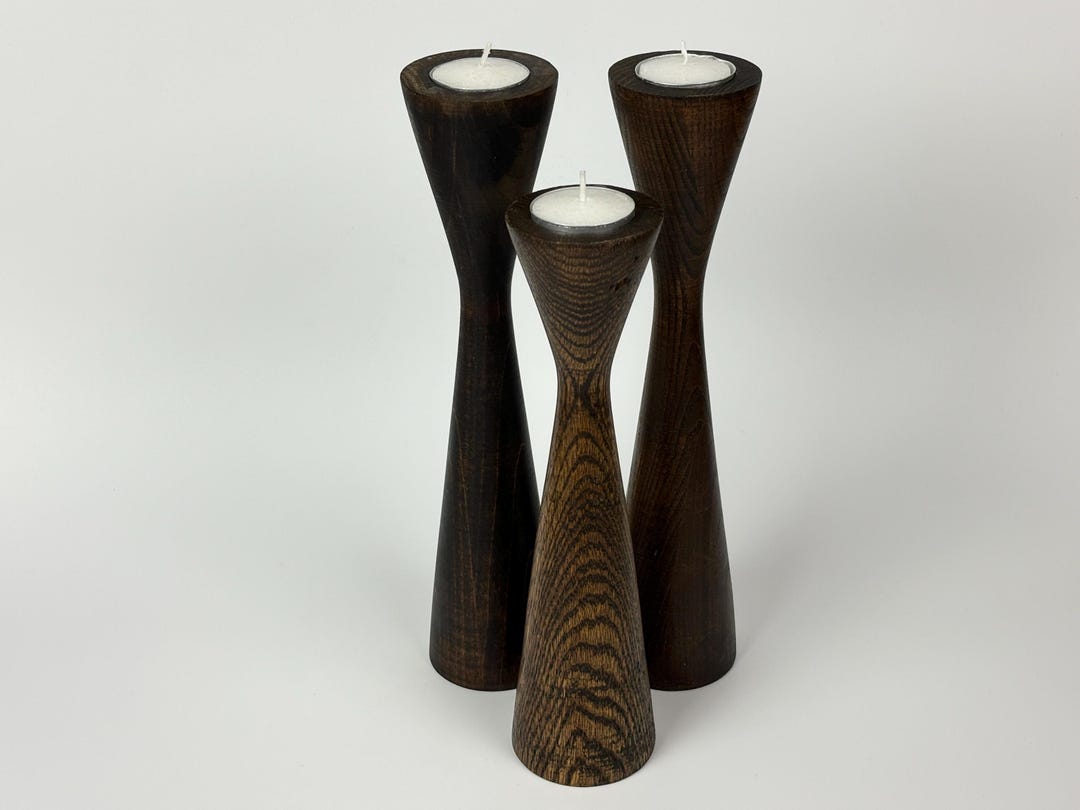 Mid Century Modern Wood Candle Holders, Tea Light Trio, Set of 3 - Etsy