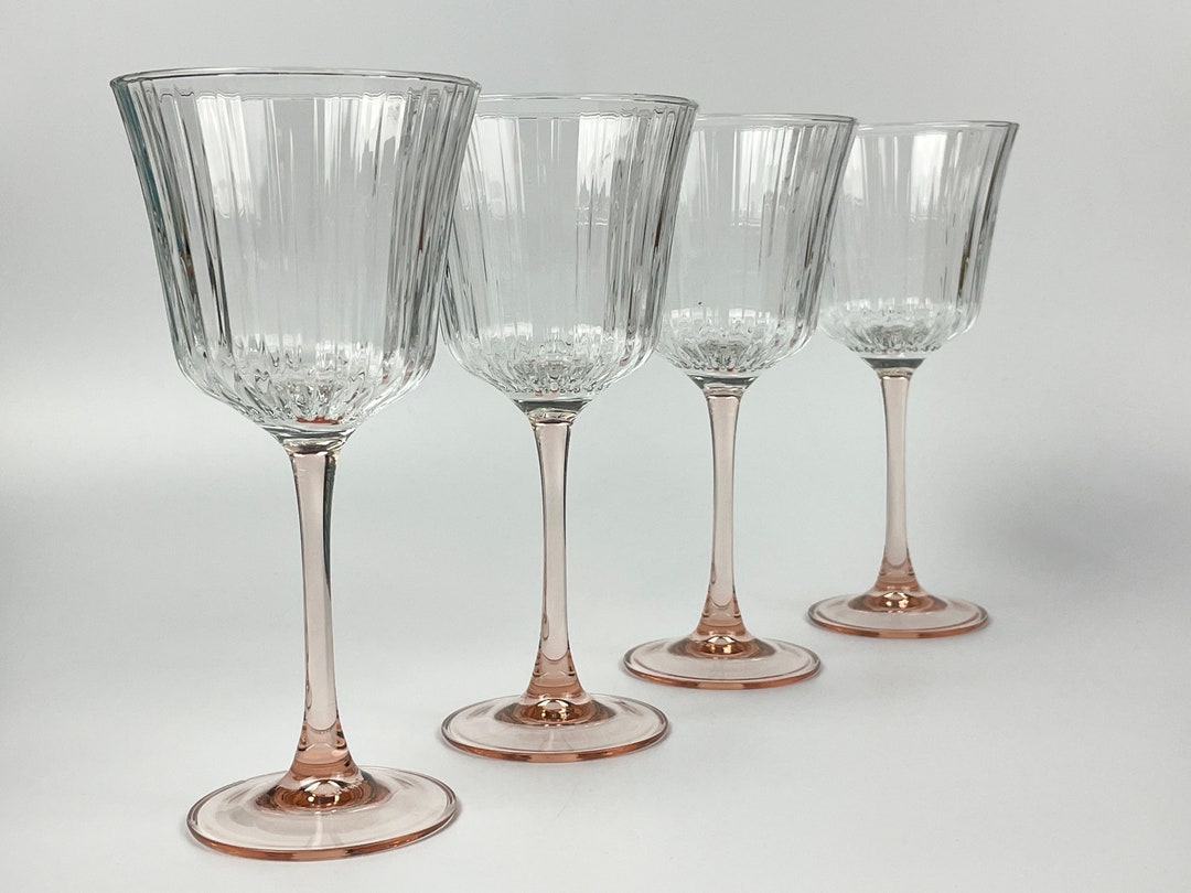 Vintage Luminarc Pink Stem Wine Glasses Fluted Ribbed Set Etsy