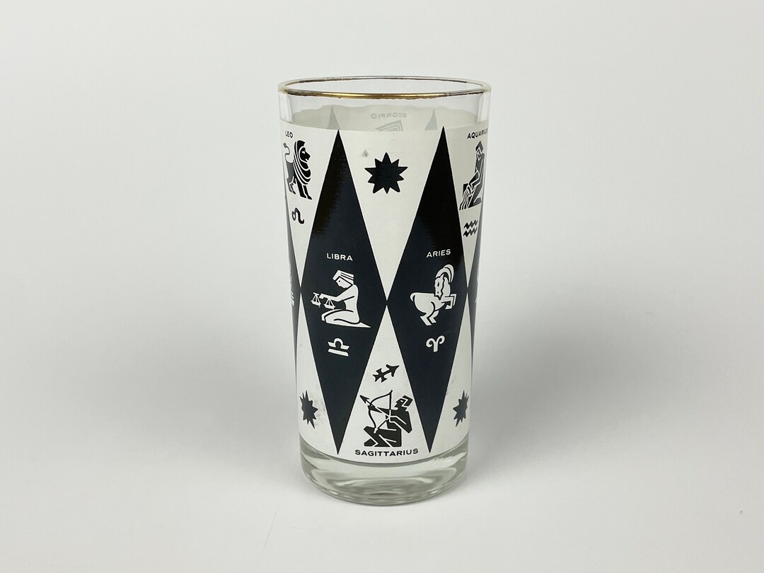 Mid Century Jeanette Zodiac Highball Glass, Black & White Astrology - Etsy