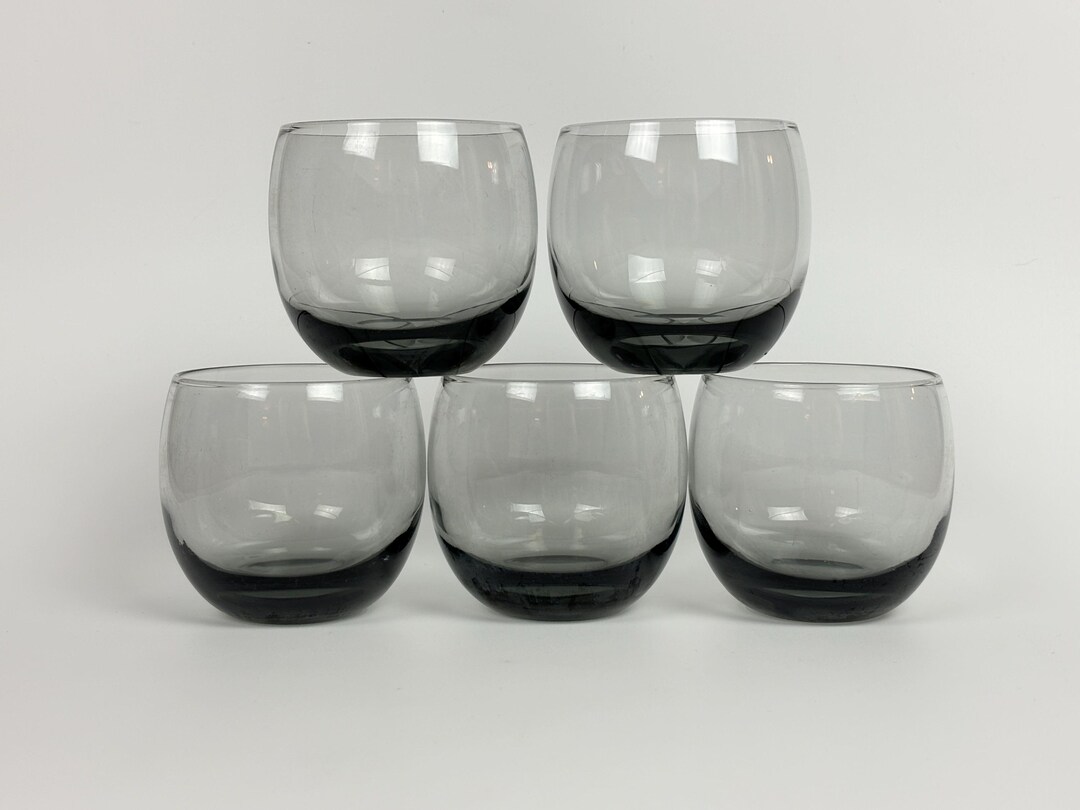 Vintage Smoked Glass Grey Roly Poly Glasses, Set of 5 - Etsy