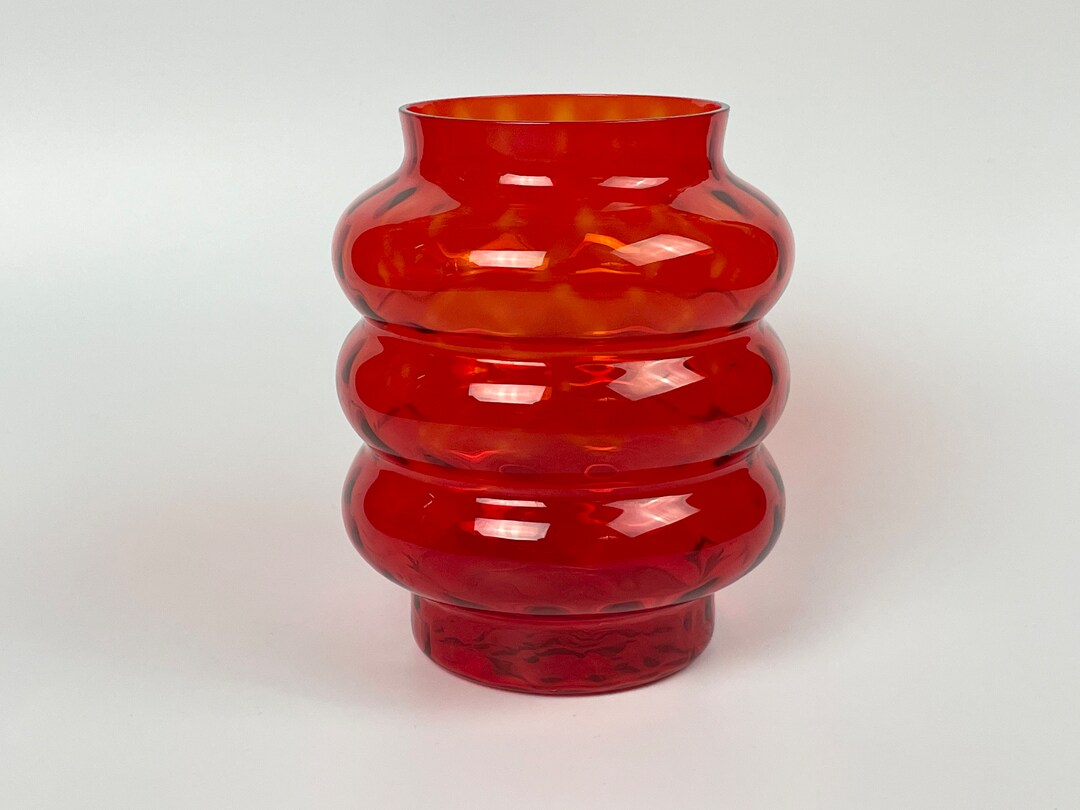 Vintage Mod Vase Red Glass Lantern Shape Bubble Shape - Etsy
