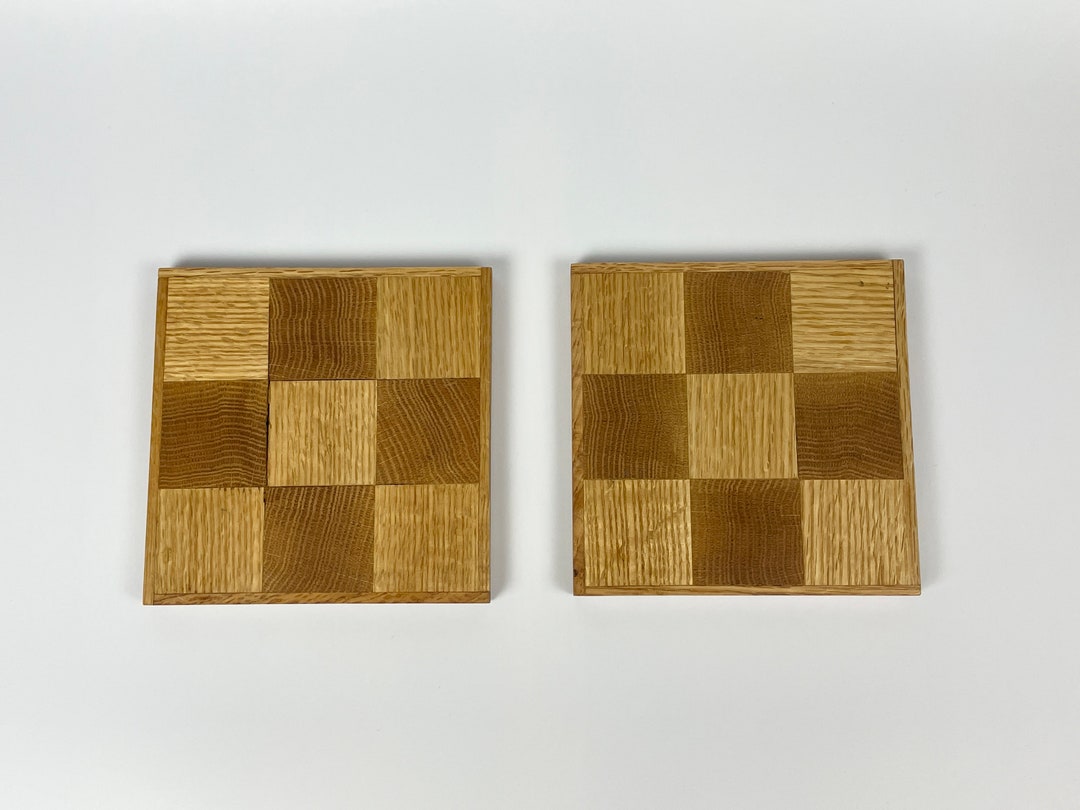 Vintage Checkered Wooden Trivets Checkerboard Hot Pot Holder Set of 2 ...