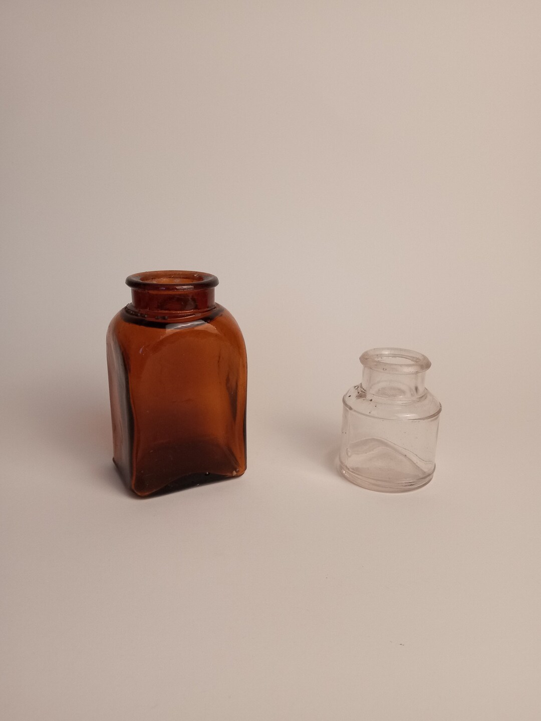 Set of Antique Brown Snuff Bottle and Clear Glass Ink Barrel - Etsy