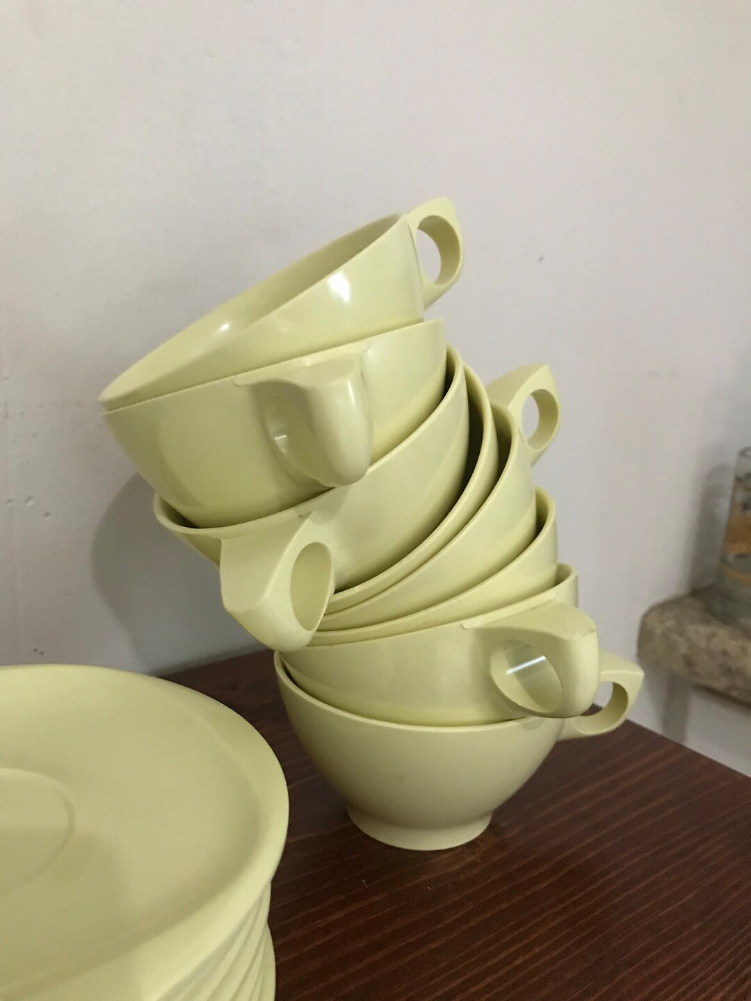 Boontonware Melamine Pale Yellow Coffee Cup and Saucer Set Mid Century ...