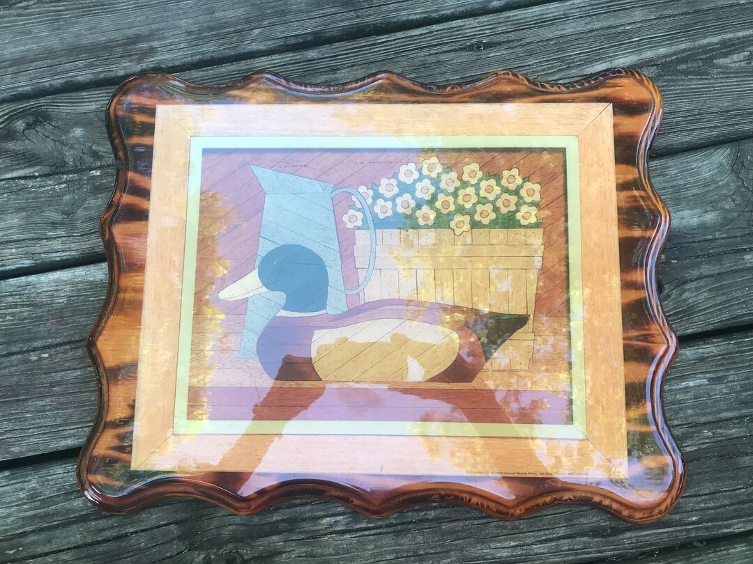 Vintage Wood Inlay With Duck and Flowers - Etsy