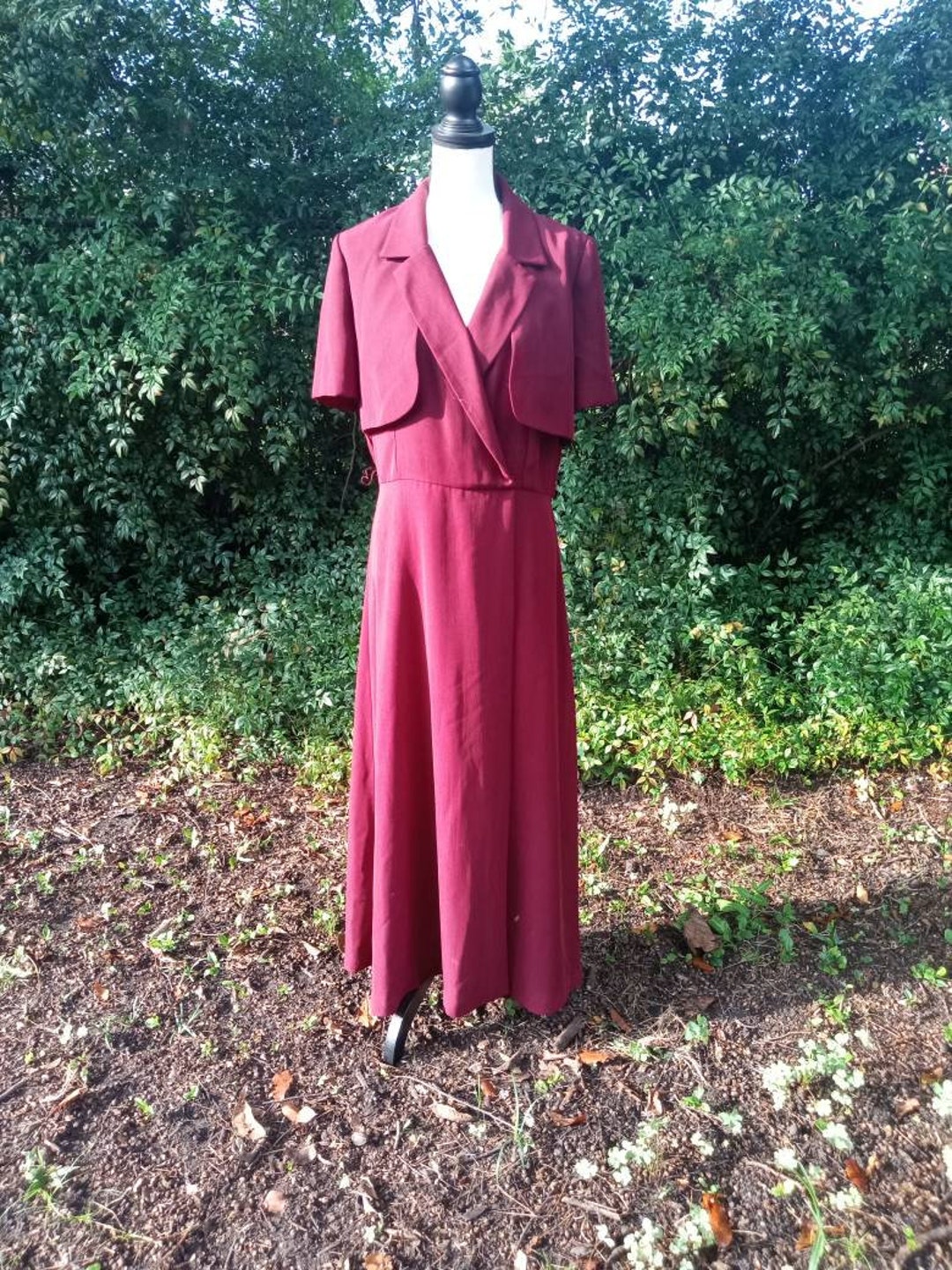 Julian Taylor New York Burgundy Polyester Dress With Attached Faux Vest ...