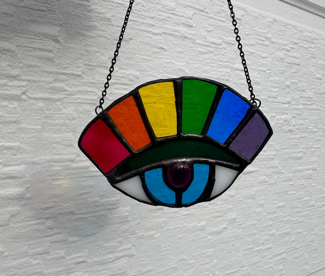 Stained Glass Rainbow Eye Sun Catcher, Glass Art With Black Patina and ...