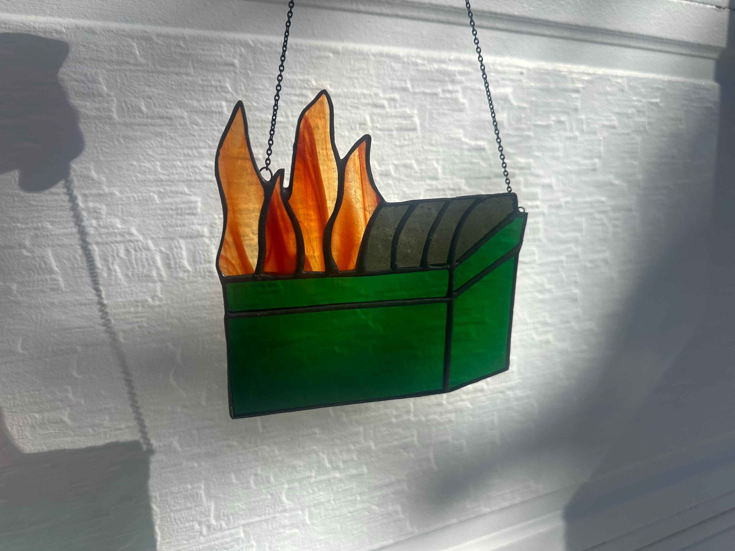 Stained Glass Art Dumpster Fire Sun Catcher 6” Wide by 5.5” Tall - Etsy
