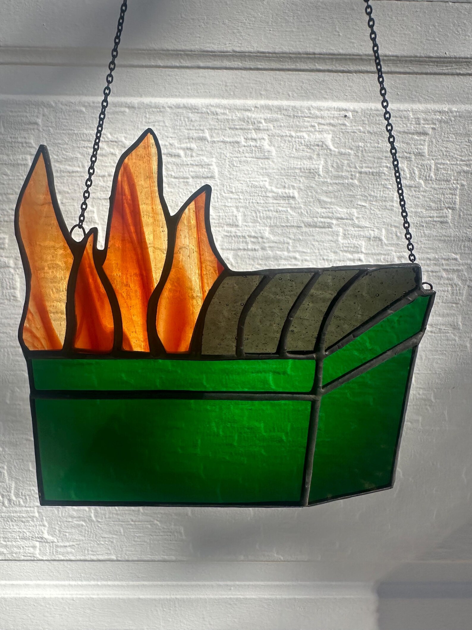 Stained Glass Art Dumpster Fire Sun Catcher 6” Wide by 5.5” Tall - Etsy