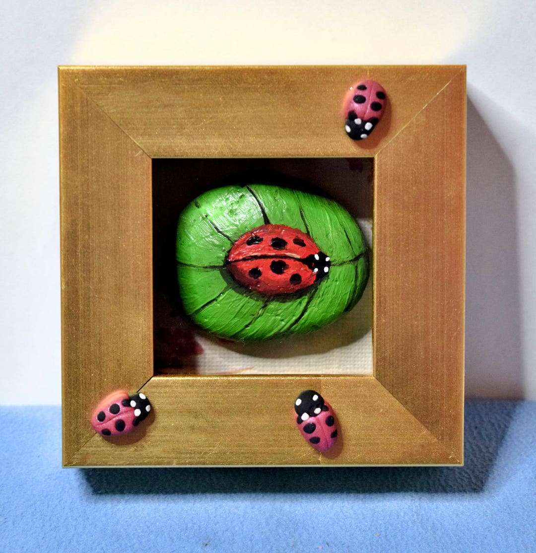 Ladybird, Ladybug, Ladybug Pebble Art, Shadowbox Artwork, Original ...