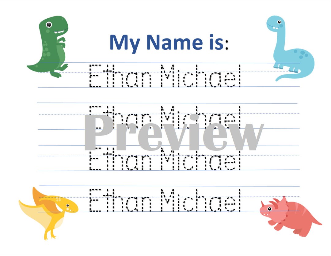 Customized Dinosaur Theme Name Writing Practice - Etsy