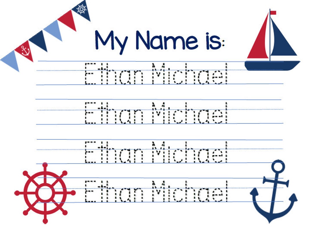 Customized Nautical-theme Name Writing Practice - Etsy
