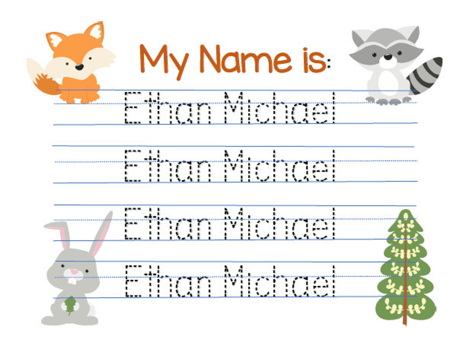 Customizable Woodland Theme Name Practice - Etsy