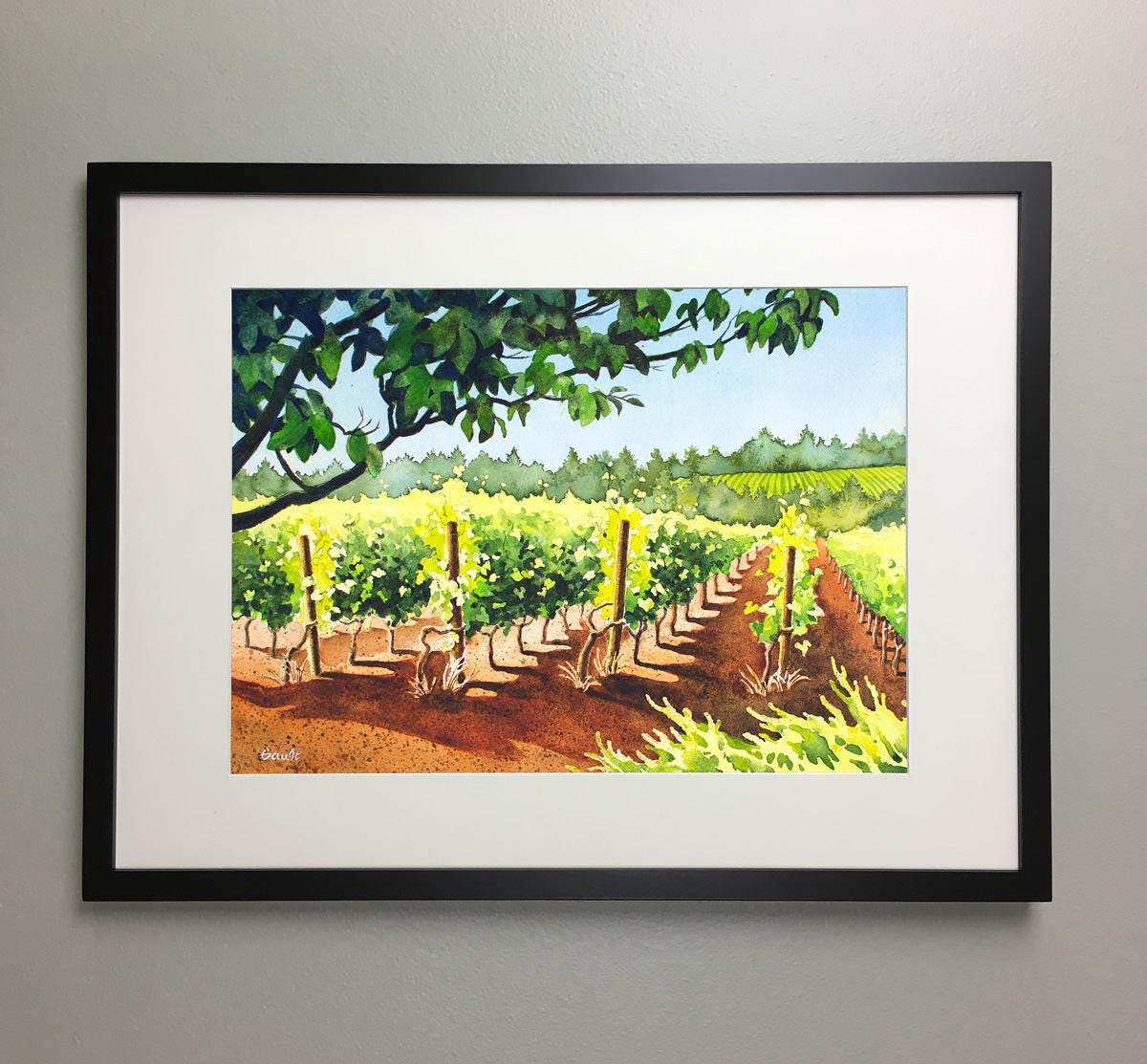 Vineyard Art Print "radiant Rows of Pinot" Watercolor Landscape ...