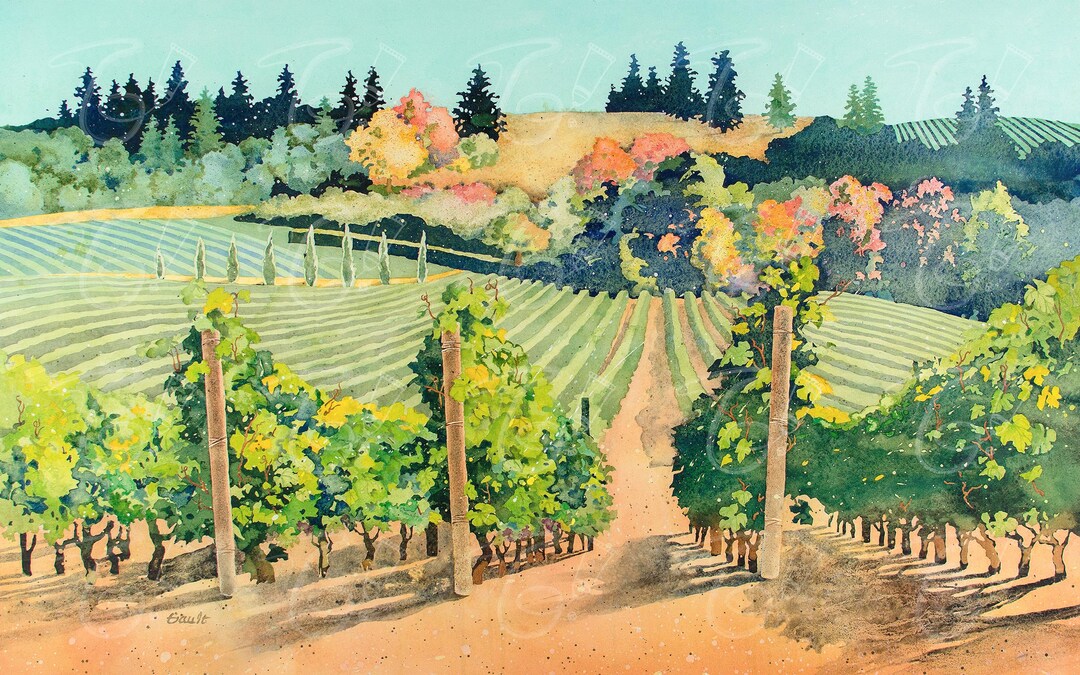 Award Winning Art! - "hillside Vines in Autumn Color" Watercolor ...