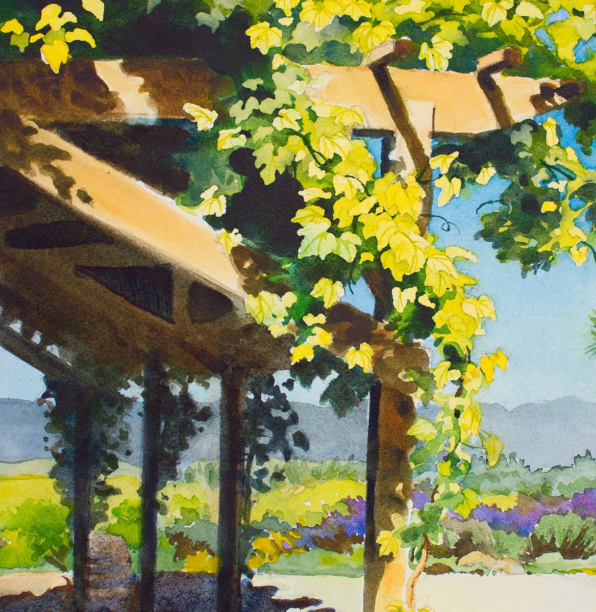 Vineyard Art Print "dancing Arbor Vines" Watercolor Landscape Painting ...