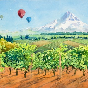 Vineyard Art Print luminous Hilltop Vineyard Watercolor Landscape Painting, Hand-signed Art ...