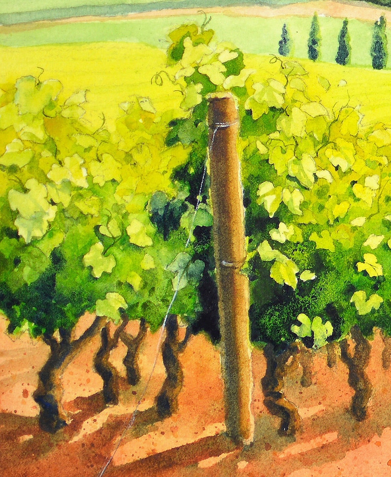 Vineyard Watercolor Art Print, Oregon Wine Country Landscape, Signed ...