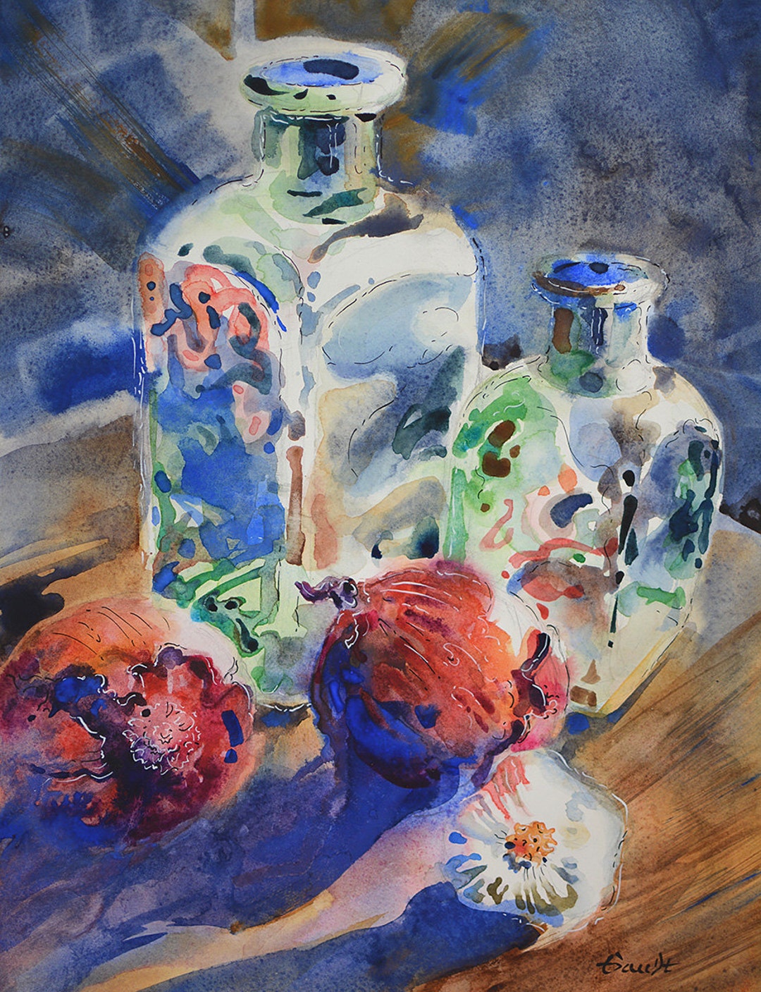 Still Life With Bottles Watercolor Print, Colorful Wall Art Prints ...