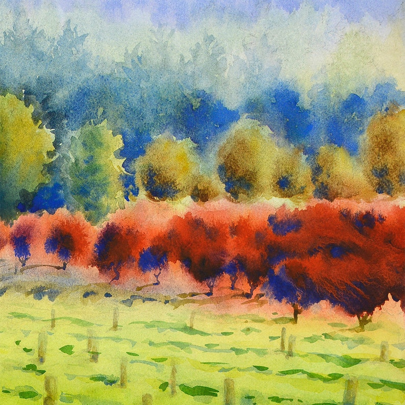 Willamette Valley Vineyard Art Print, Watercolor Landscape Painting - Etsy