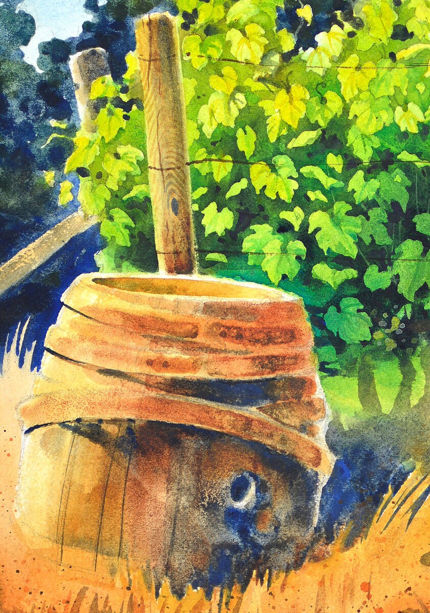 Vineyard Vignette Art Print, Watercolor Landscape Painting, Signed ...