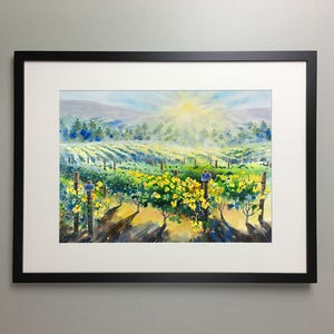 Vineyard Art Print “vineyard Sunrise” Watercolor Landscape Painting, Hand-signed Art Print - Etsy