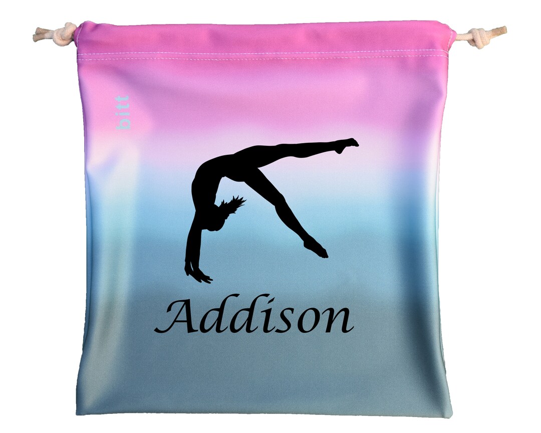 Personalized Gymnastics Grip Bag in Teal Pink Ombre, Back Handspring ...