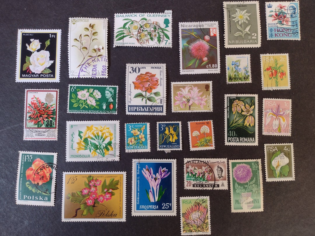 25 Used Vintage Flower Postage Stamps Ephemera Scraps - Etsy